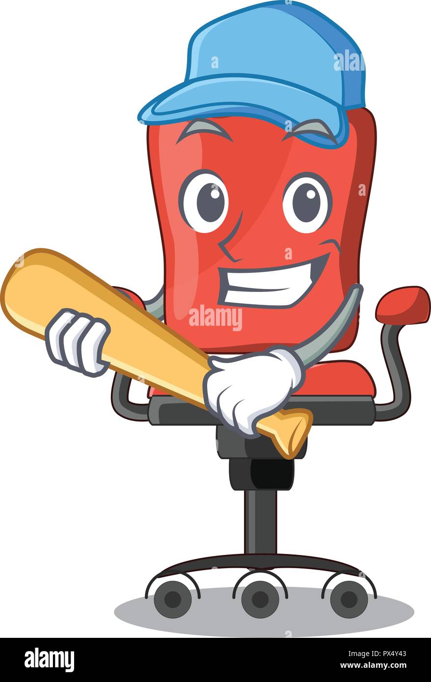 Playing baseball character office desk chair in indoor Stock Vector ...