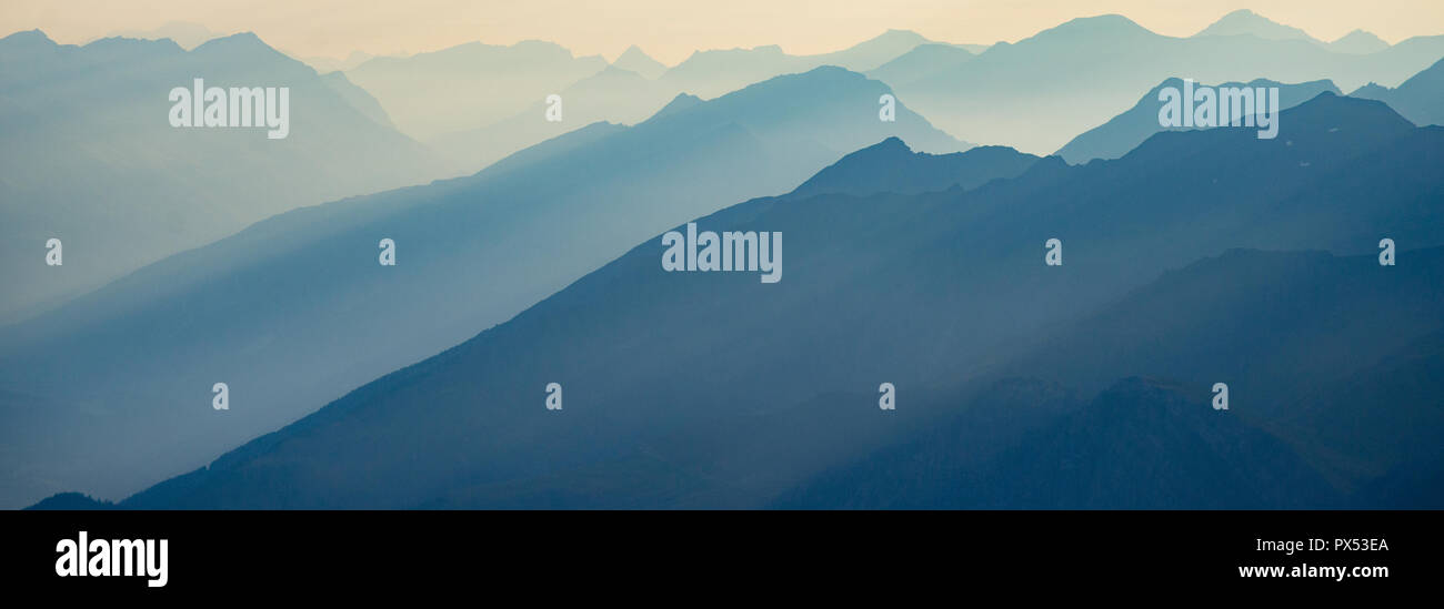 Layers of dawn light filter through the Alps to the east of Mont Thabor ...
