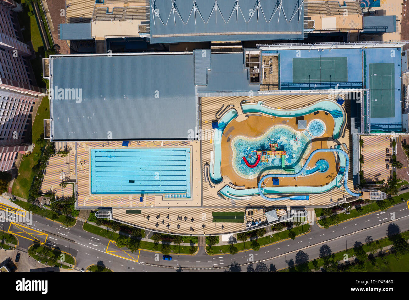 Swimming pool and water park design from aerial perspective. SIngapore ...