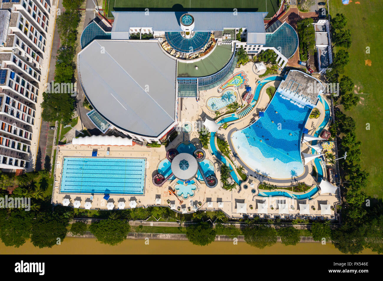 Aerial view of swimmers in swimming pool hi-res stock photography and ...