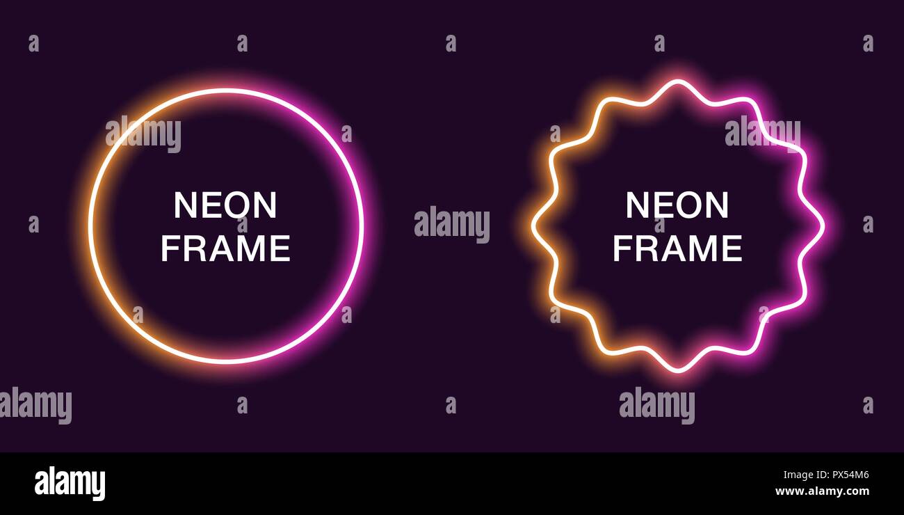 Neon frame in circle shape. Vector template of neon border in orange ...