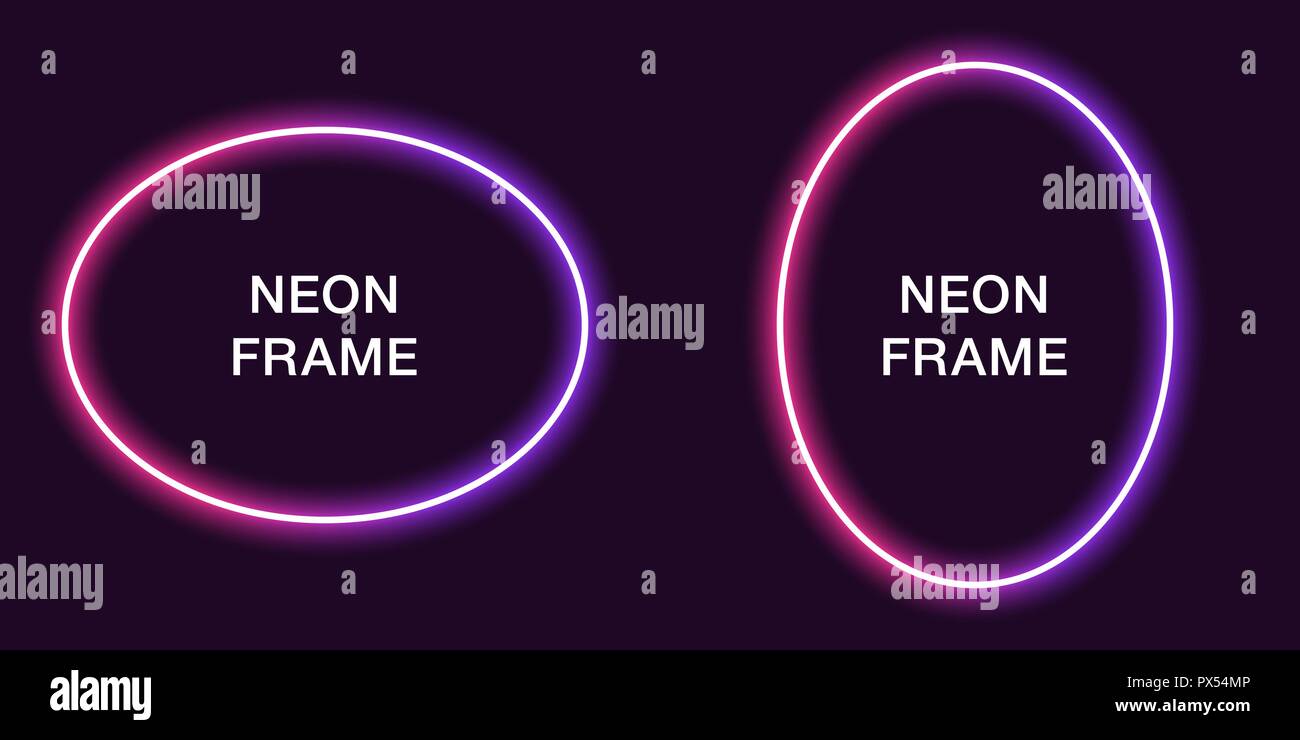 Neon frame in oval shape. Vector template of neon border in pink and ...