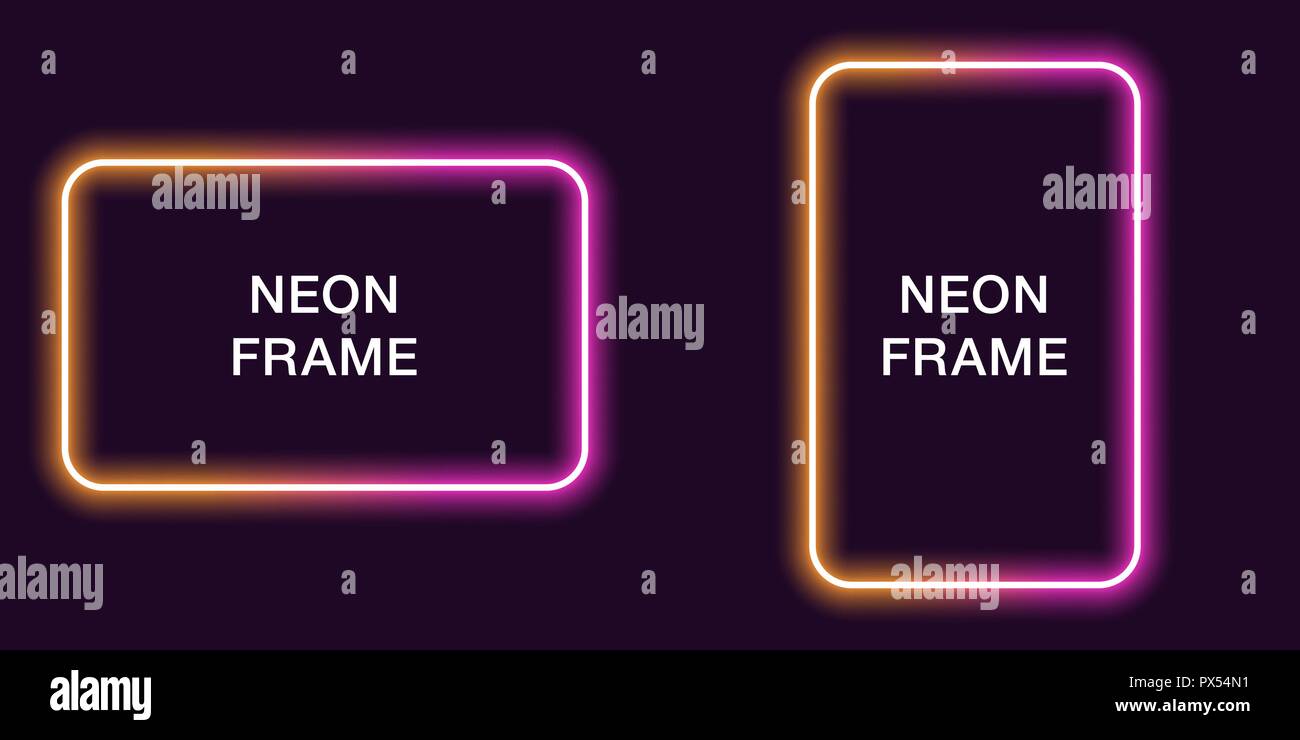Neon frame in rectangular shape. Vector template of neon border in ...