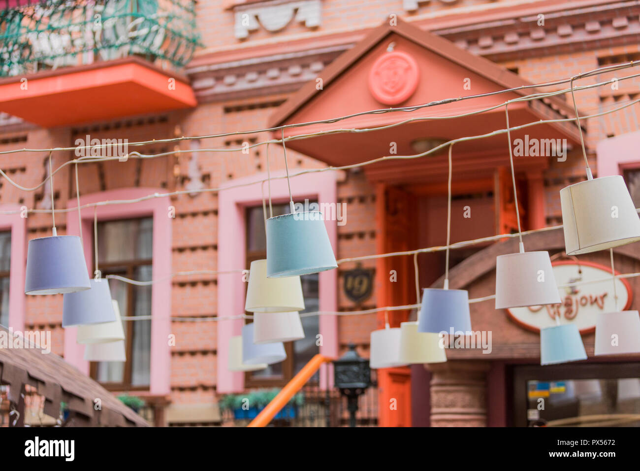 Party lights on a wire Stock Photo - Alamy