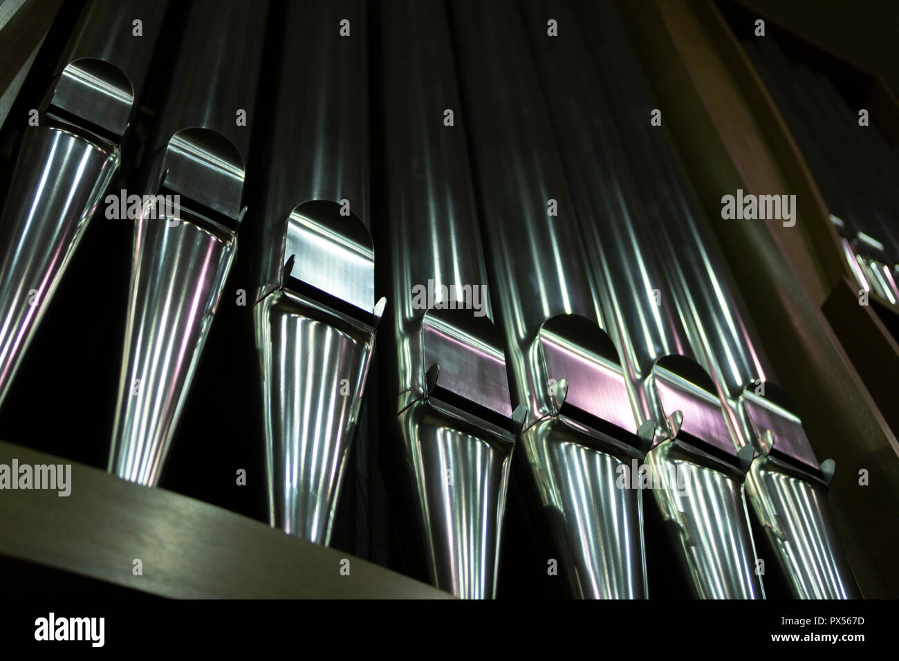 Shiny large metal organ pipes Stock Photo - Alamy