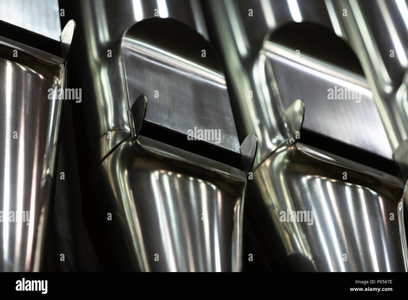 Shiny large metal organ pipes Stock Photo - Alamy