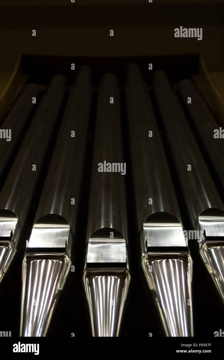 Shiny large metal organ pipes Stock Photo - Alamy