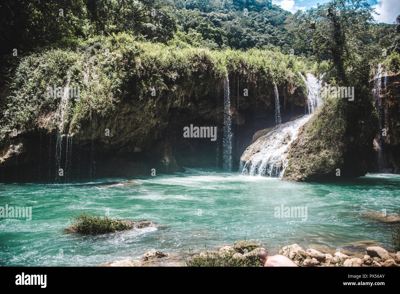 Beautiful, turquoise natural pools of Semuc Champey, a popular tourism ...