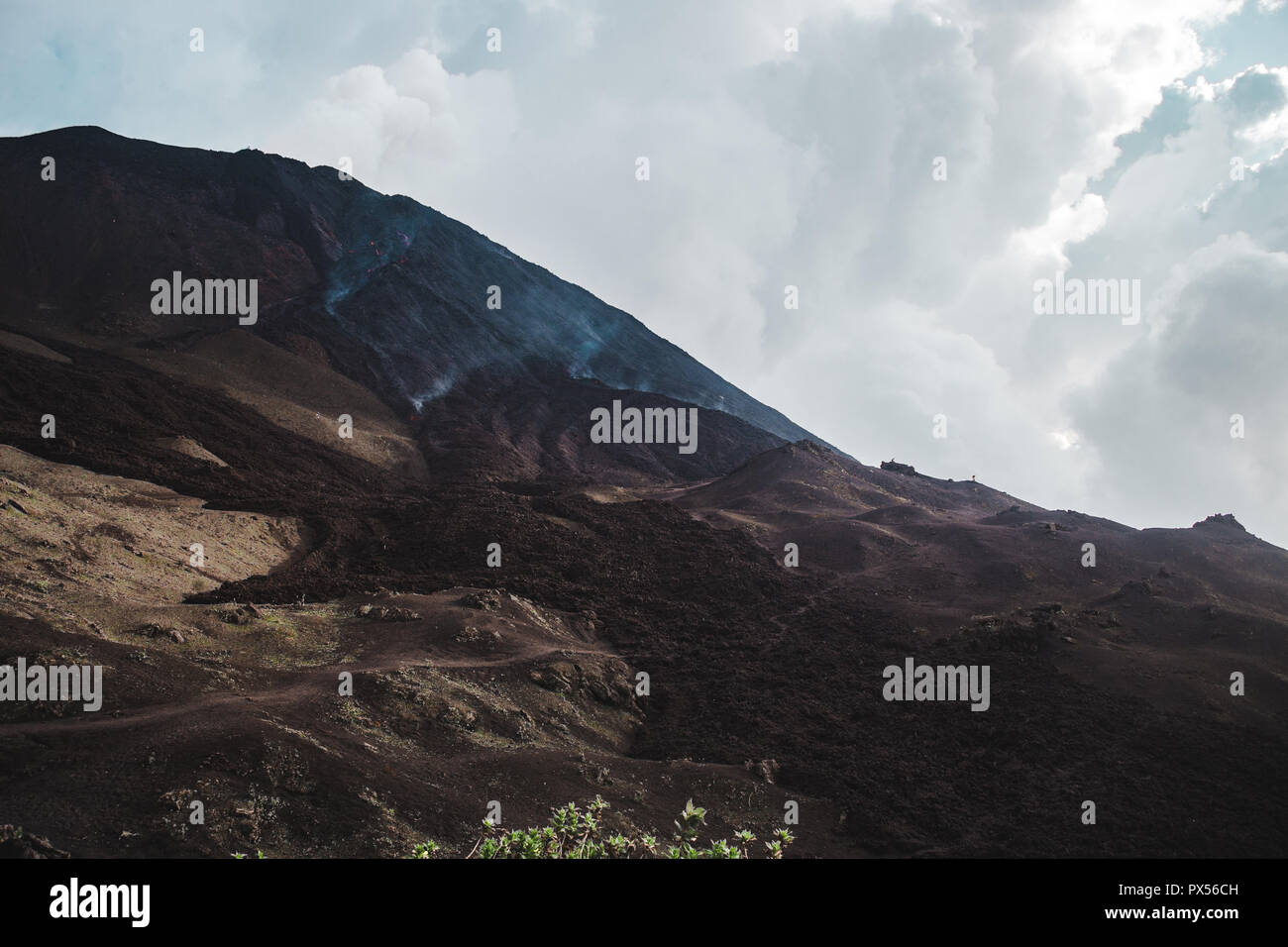 Small volcanic rock and lava flow down Pacaya Volcano, one of Guatemala ...