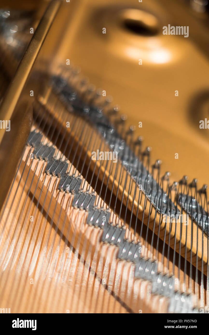 The inside of a grand piano Stock Photo - Alamy