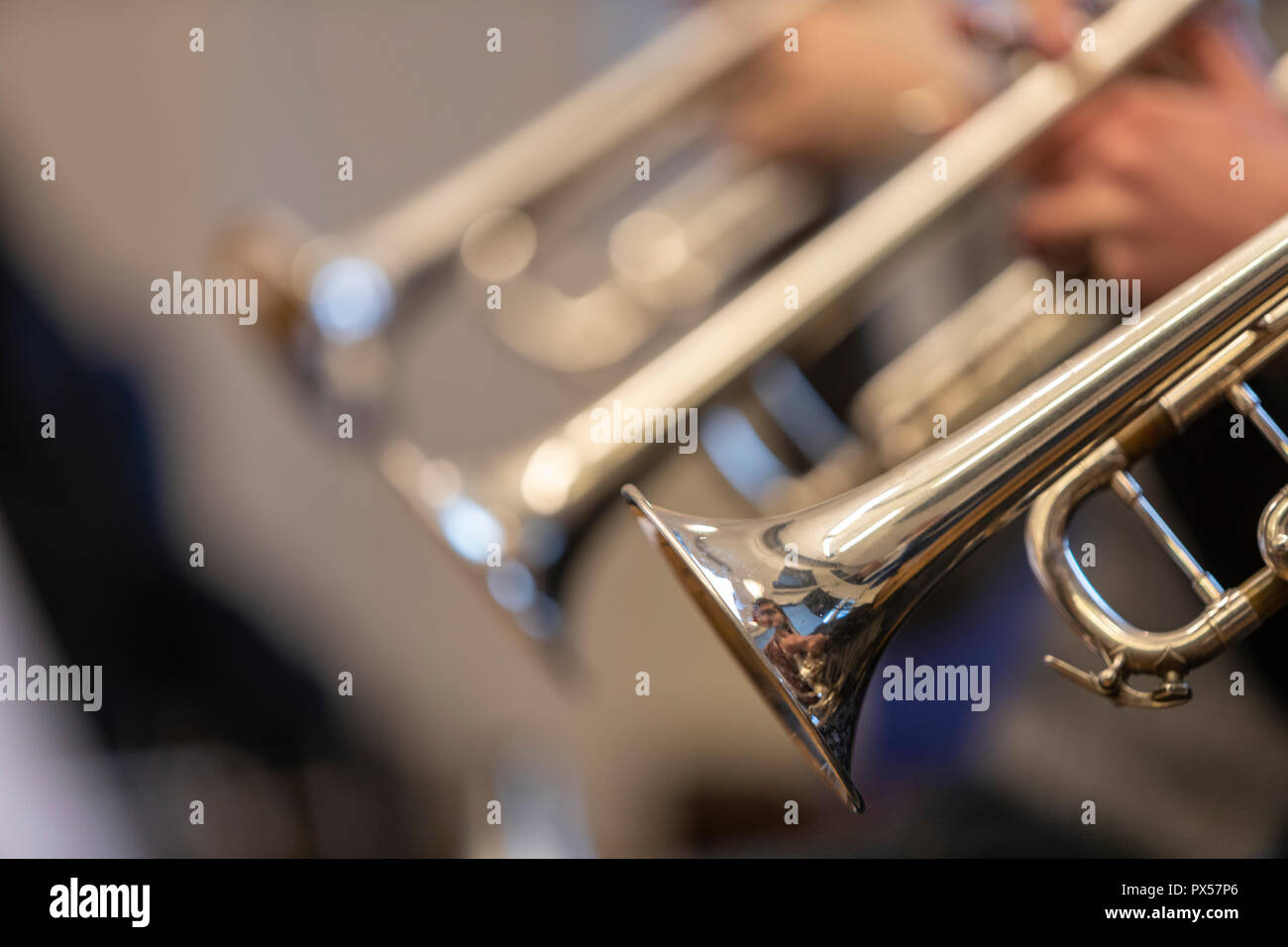 People playing the trumpet during rehearsal Stock Photo - Alamy