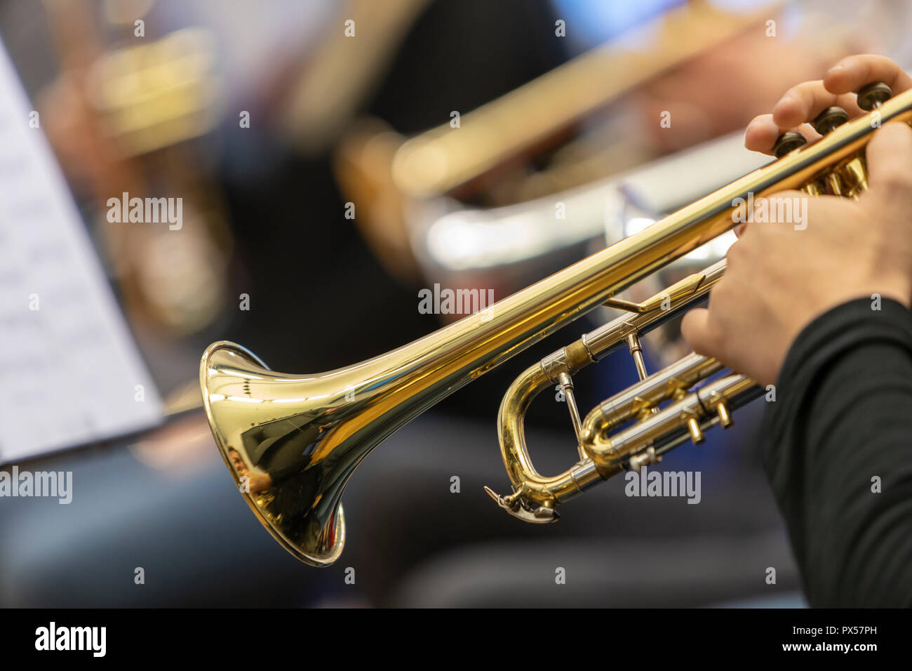 People playing the trumpet in rehearsal Stock Photo - Alamy