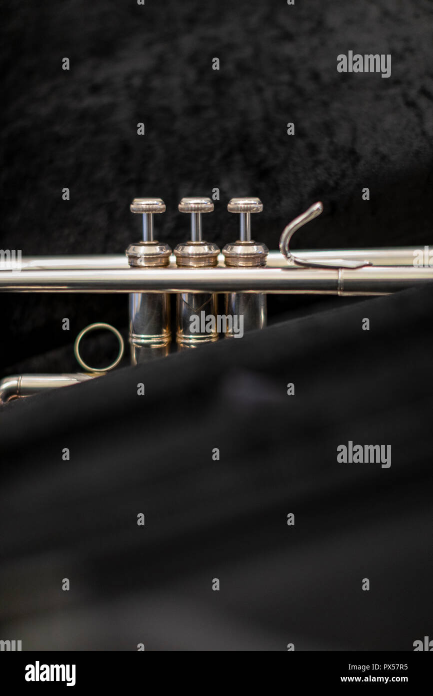 A silver plated trumpet in a black soft case Stock Photo - Alamy