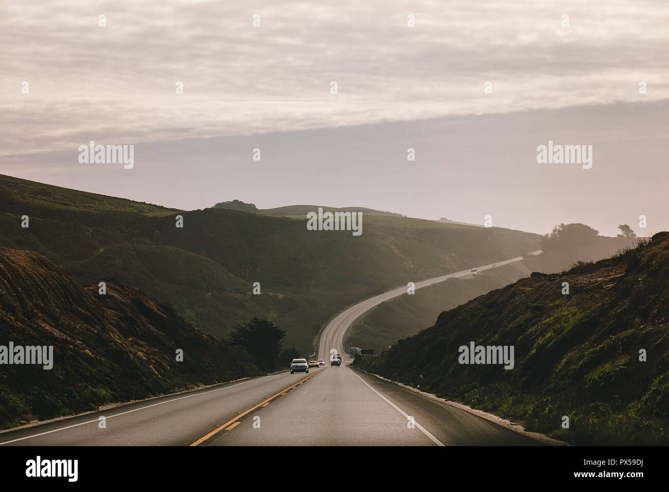 Landscape View of Cars Driving on California Scenic Coastal Highway ...