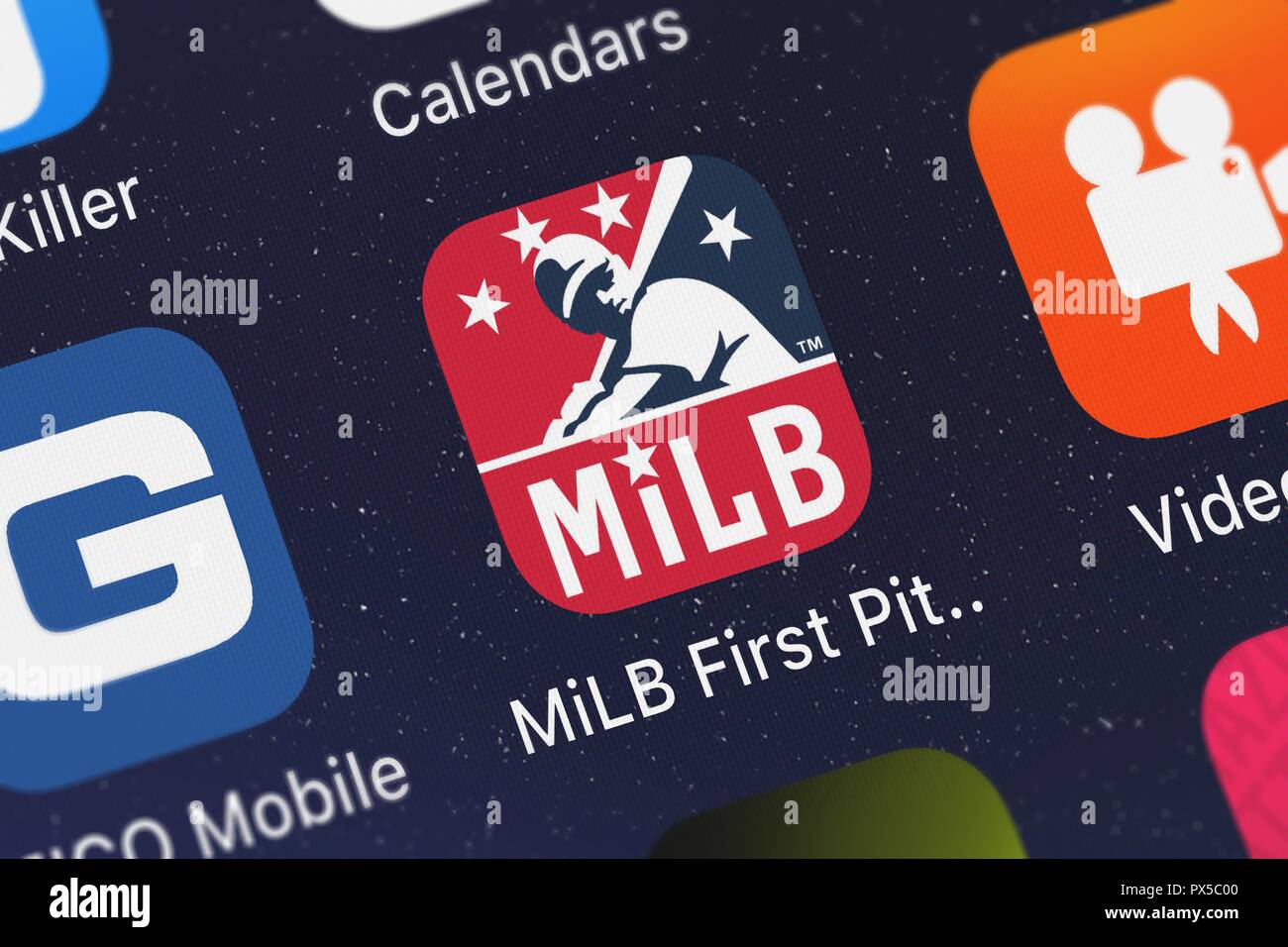 London, United Kingdom - October 19, 2018: The MiLB First Pitch mobile ...