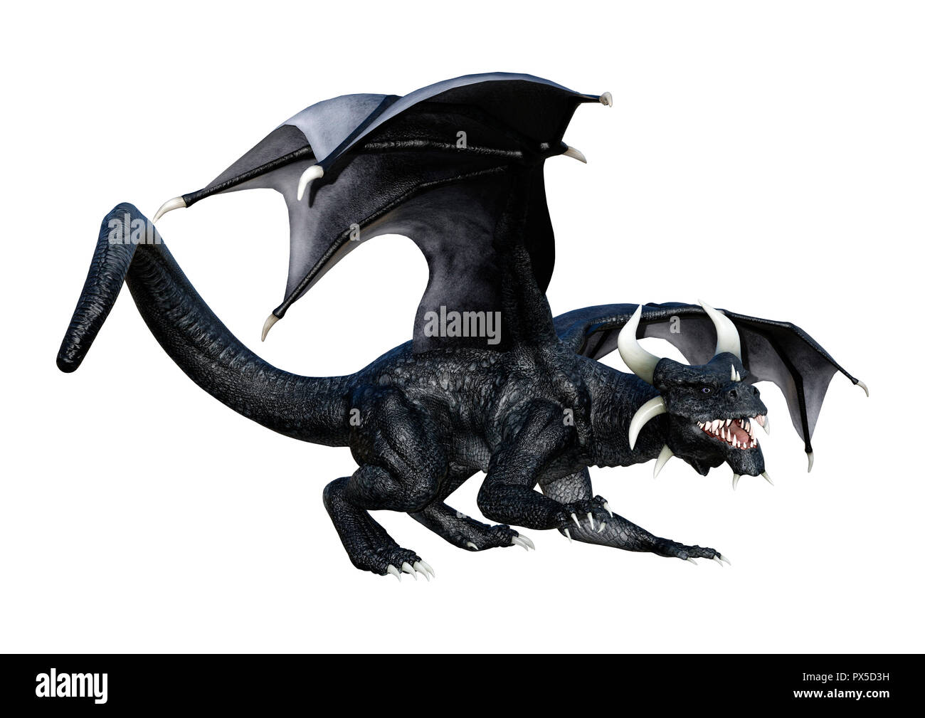 3D rendering of a black fantasy dragon isolated on white background ...