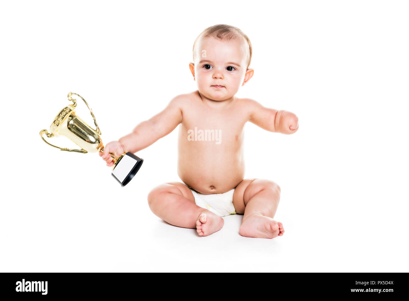 Baby boy portrait on white background with trophy Stock Photo - Alamy