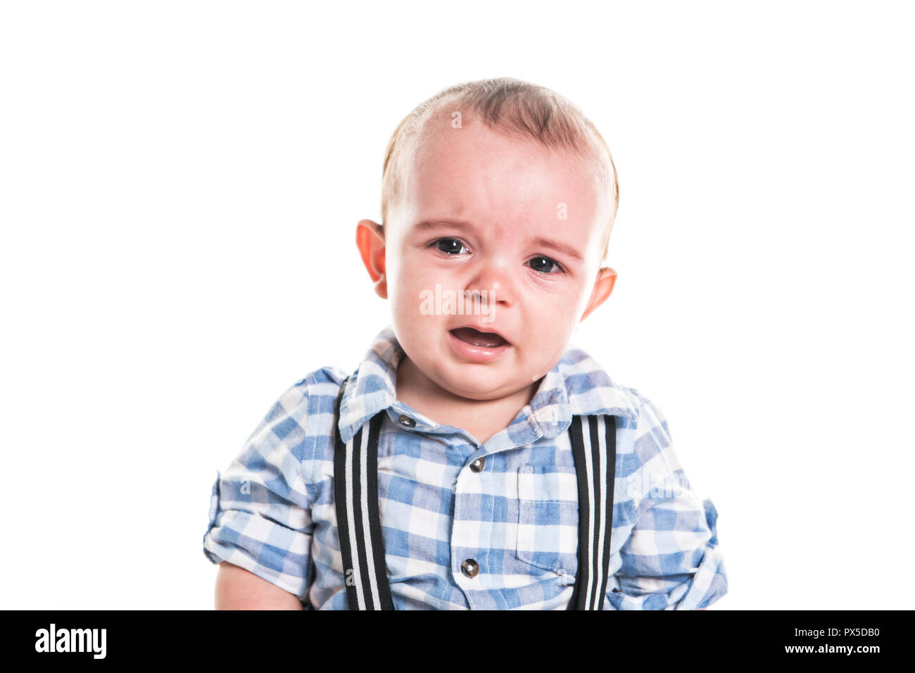 Crying baby boy isolated on white Stock Photo - Alamy