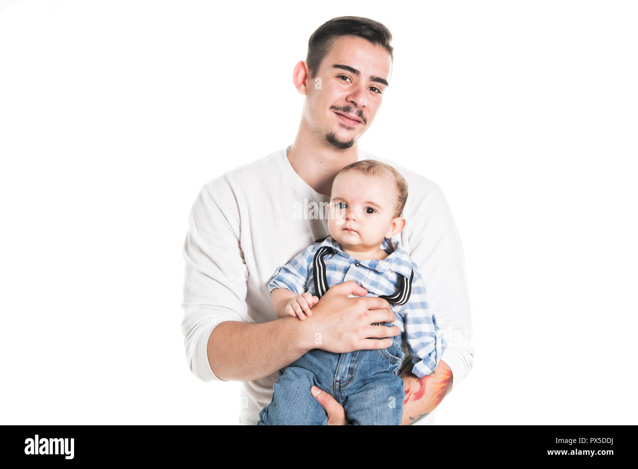 Father holding small one hand cute baby Stock Photo - Alamy