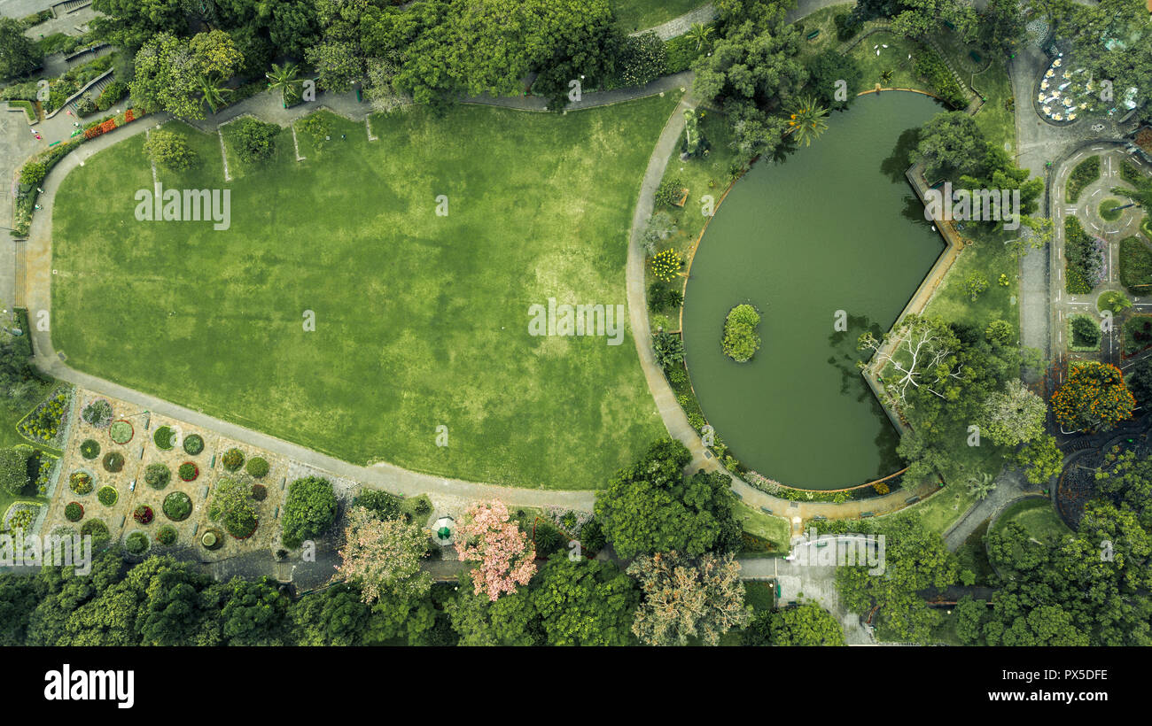 Aerial view of "Parque de Santa Catarina" at Funchal city, Madeira ...