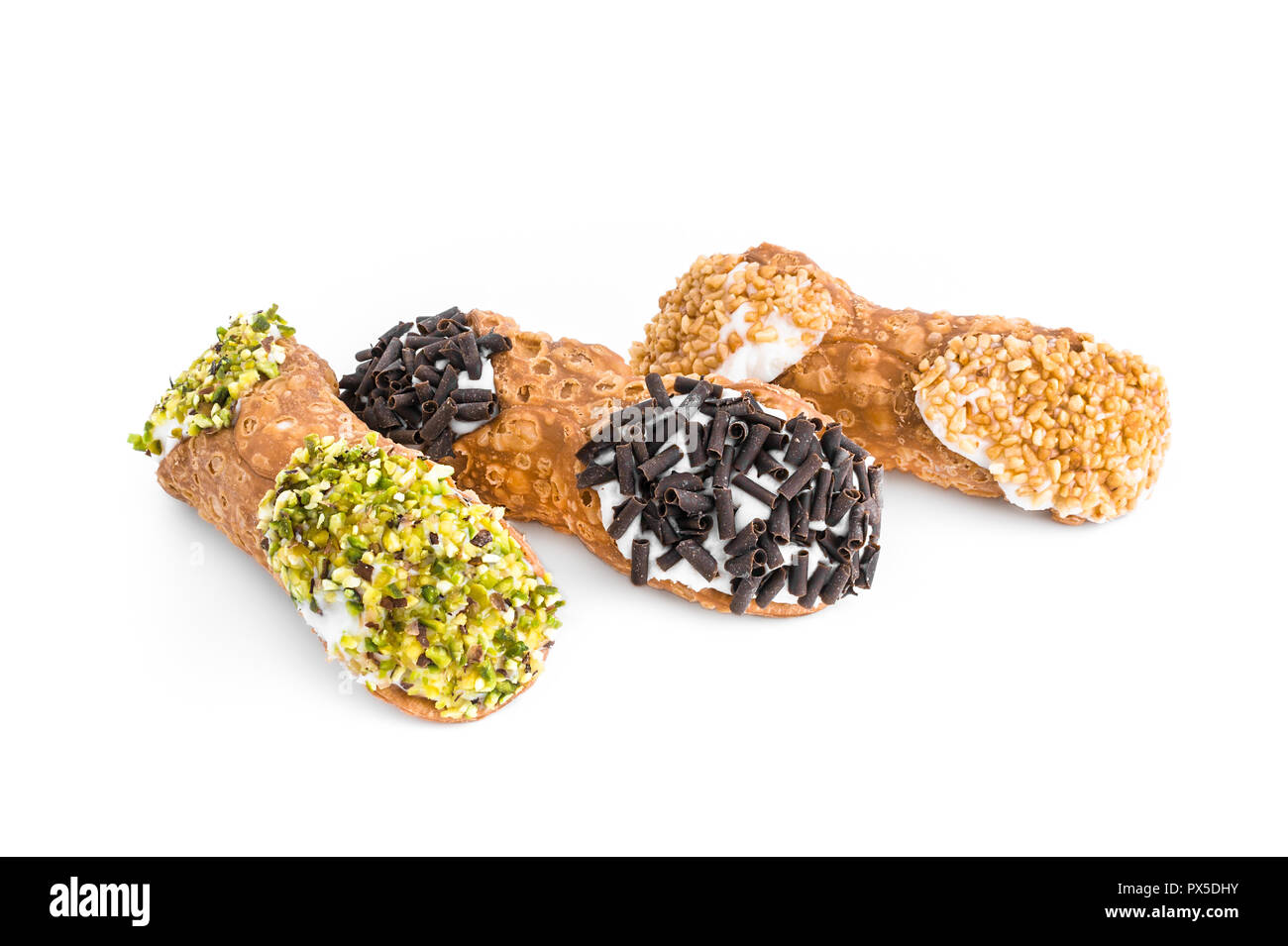 Three cannoli pastries. Traditional Sicilian dessert, filled with a ...