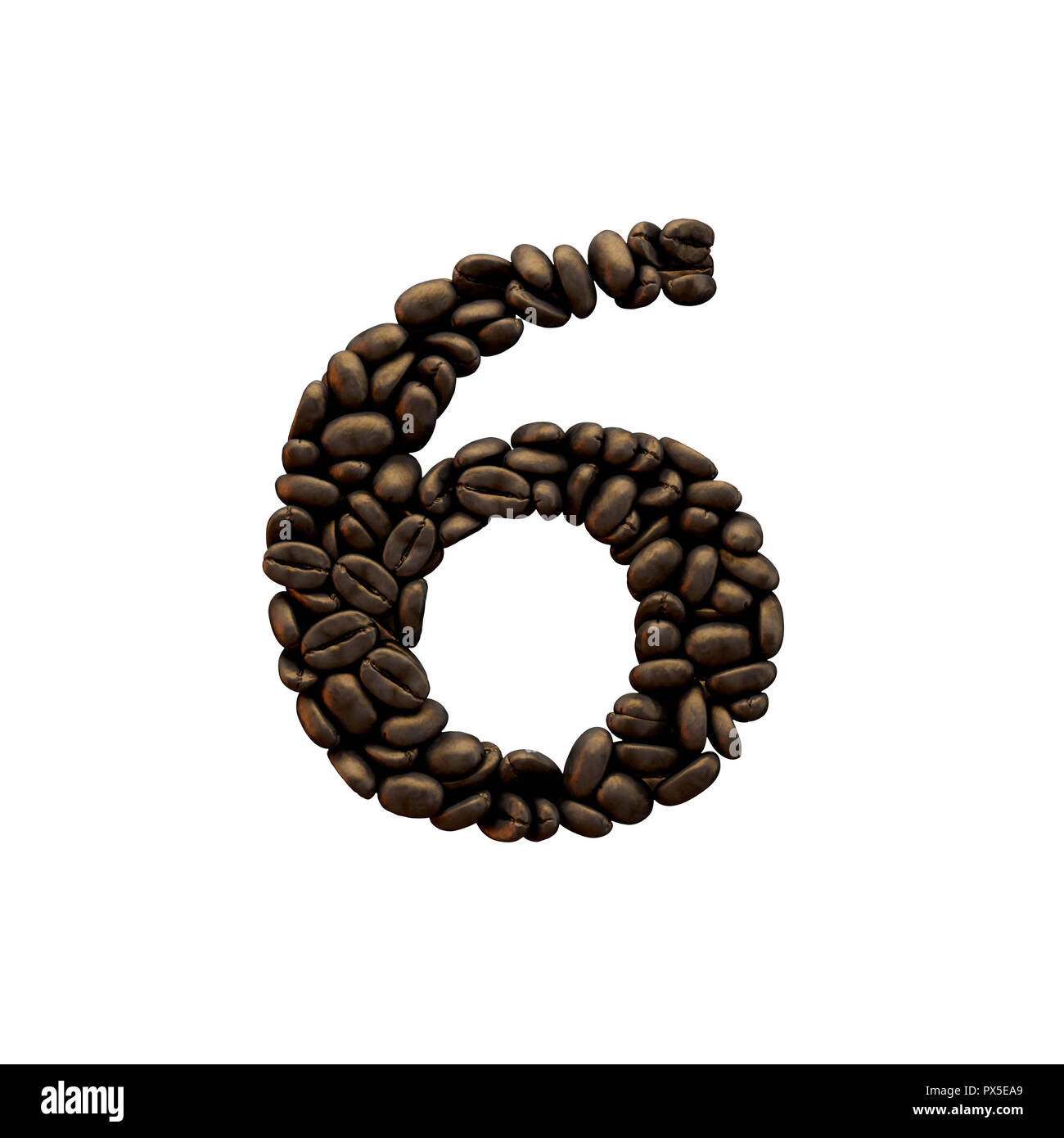 Number 6 coffee bean font lettering. 3D Rendering Stock Photo - Alamy