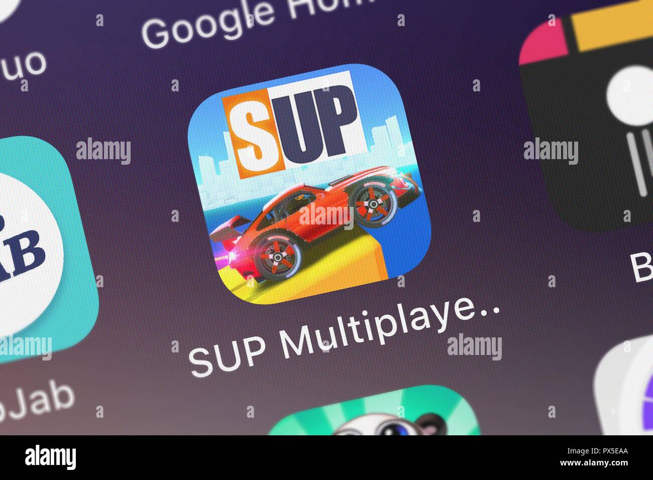 London, United Kingdom - October 19, 2018: The SUP Multiplayer Racing mobile app from Oh BiBi on ...