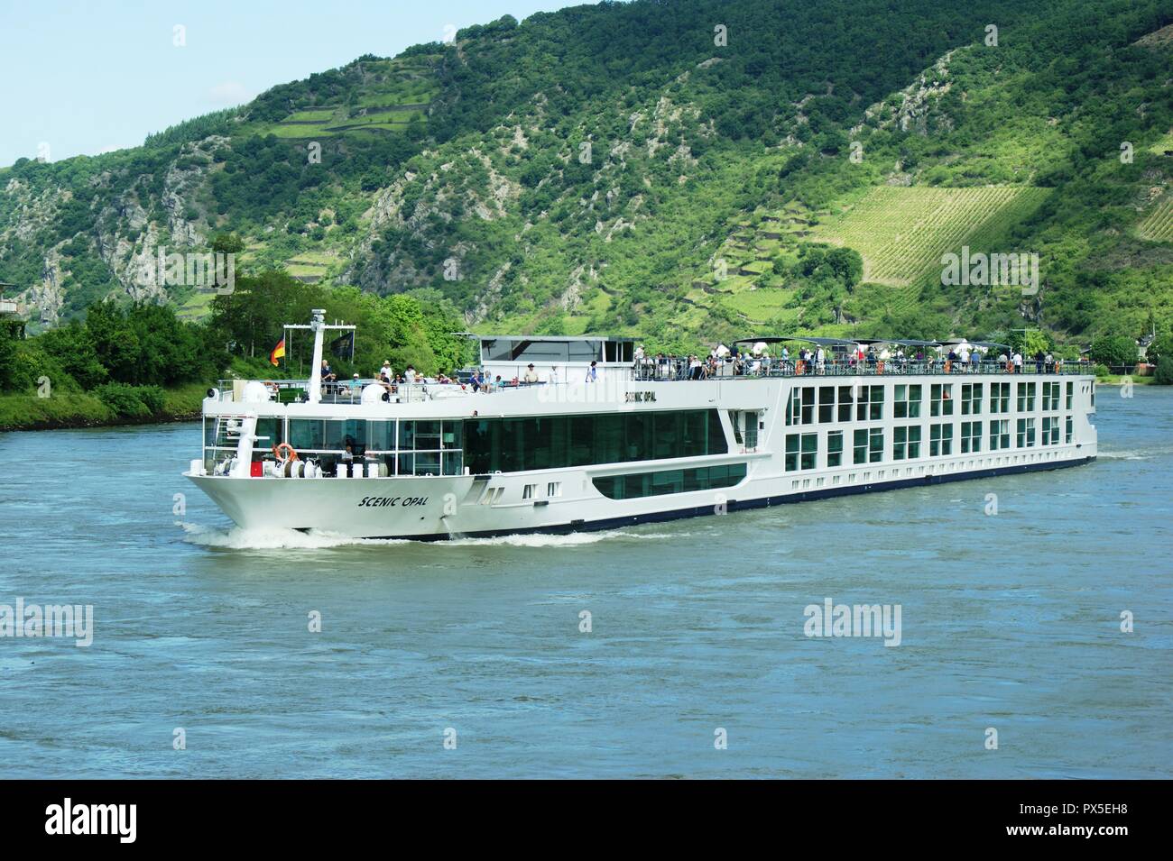 Cruise ship Scenic Opal in the Loreley area of the River Rhine,Germany ...