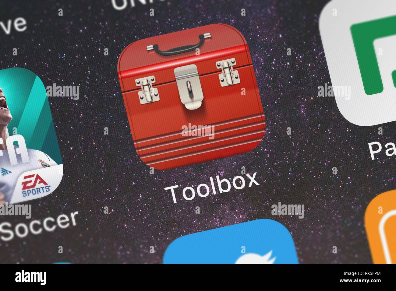 London, United Kingdom - October 19, 2018: Close-up shot of SkyPaw Co ...