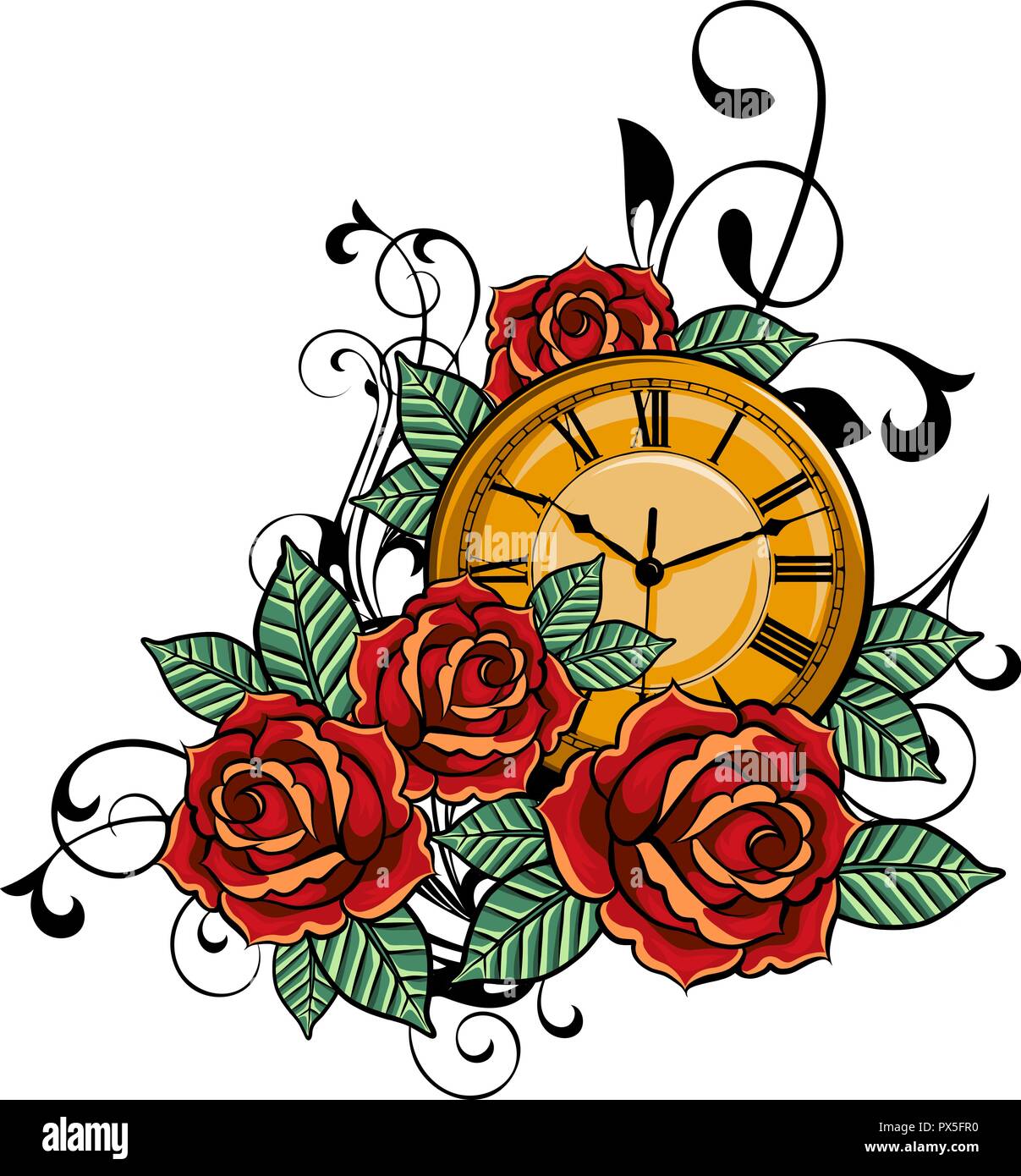 Pocket Watch With Roses Drawing