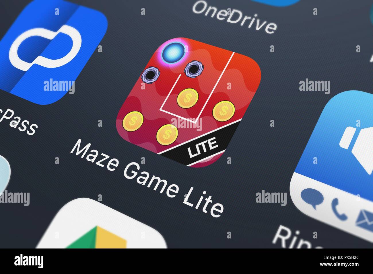 London, United Kingdom - October 19, 2018: Screenshot of the mobile app Maze Game Lite from ...