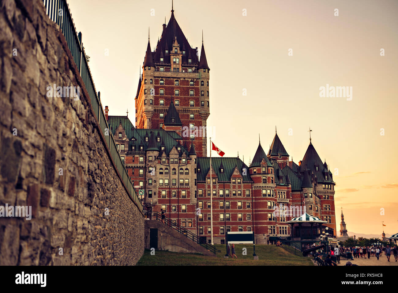 A Frontenac Castle in Old Quebec City in the beautiful sunrise light ...