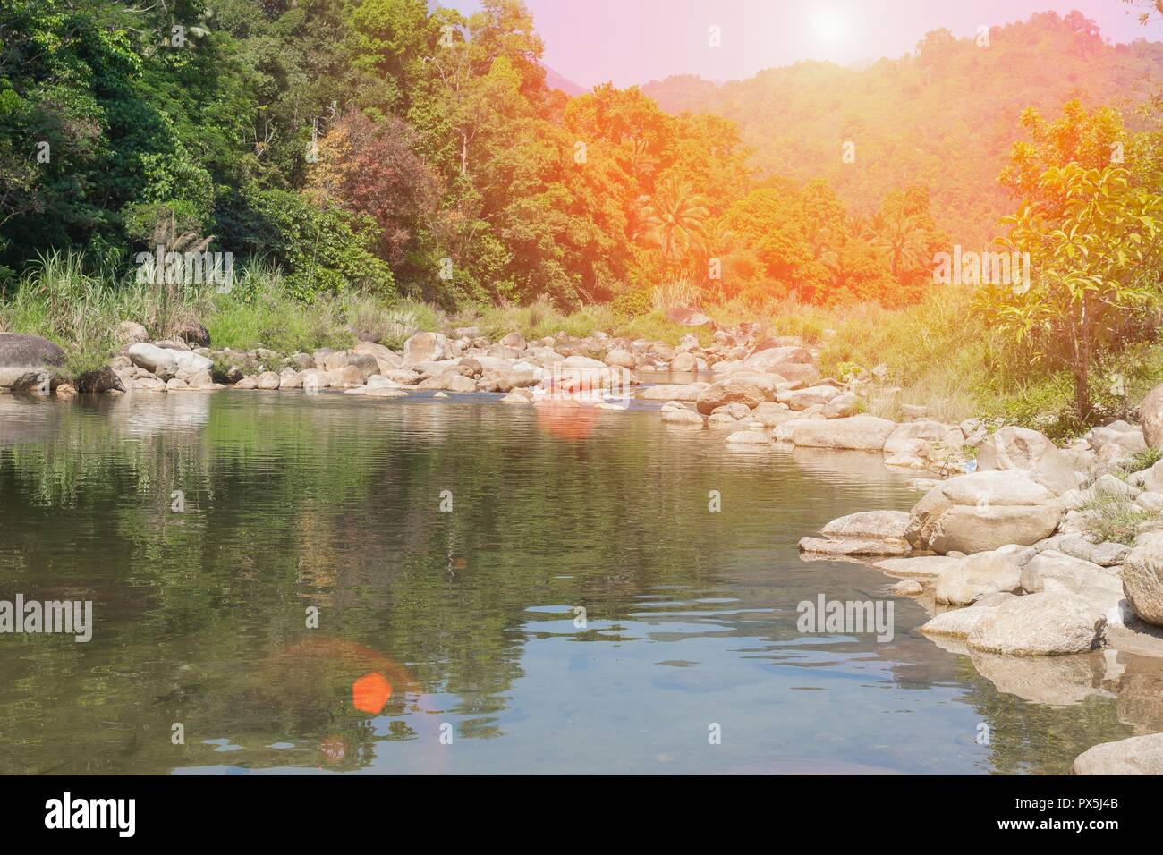 Landscapes The beautiful fresh air river nature, Mountain stream, with ...