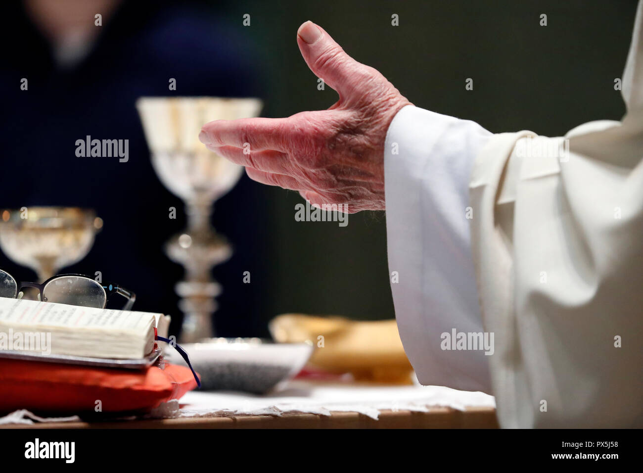 The Visitation Monastery. Catholic mass. Eucharist celebration. Close ...