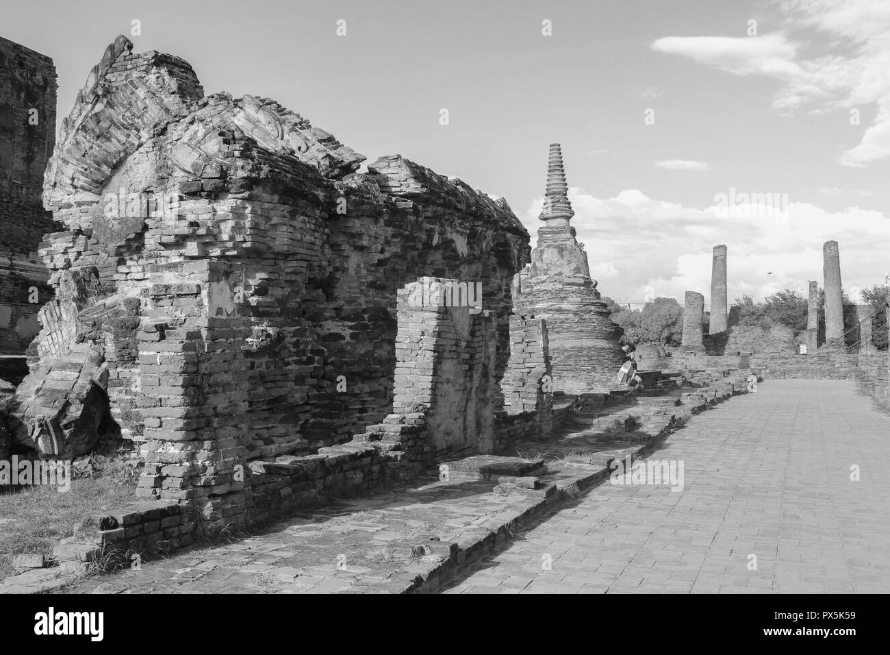 Monochrome pagoda ancient famous in wat Phra Sri Sanphet ancient ...