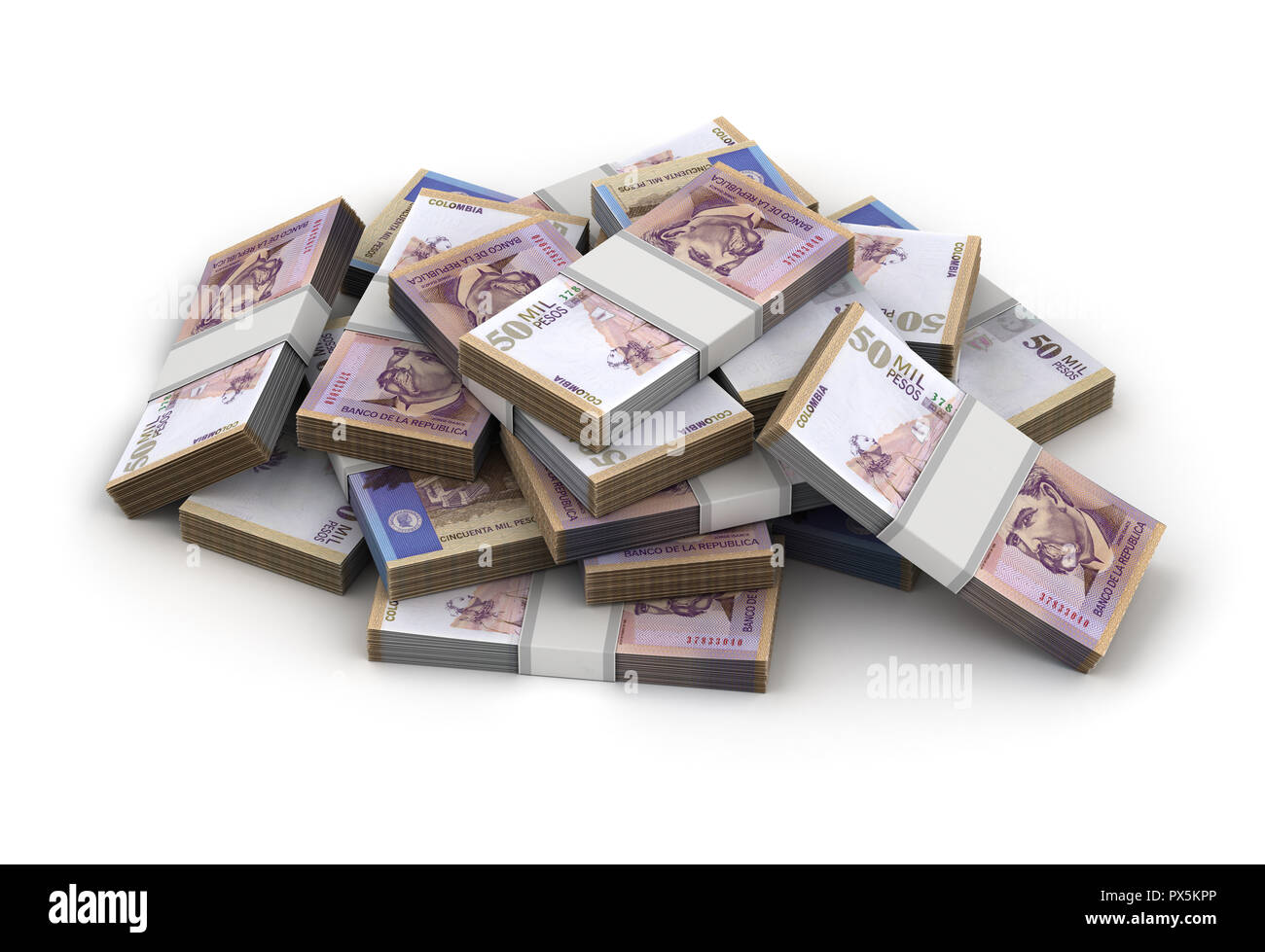 Stack of Colombian Pesos (isolated on white background Stock Photo - Alamy