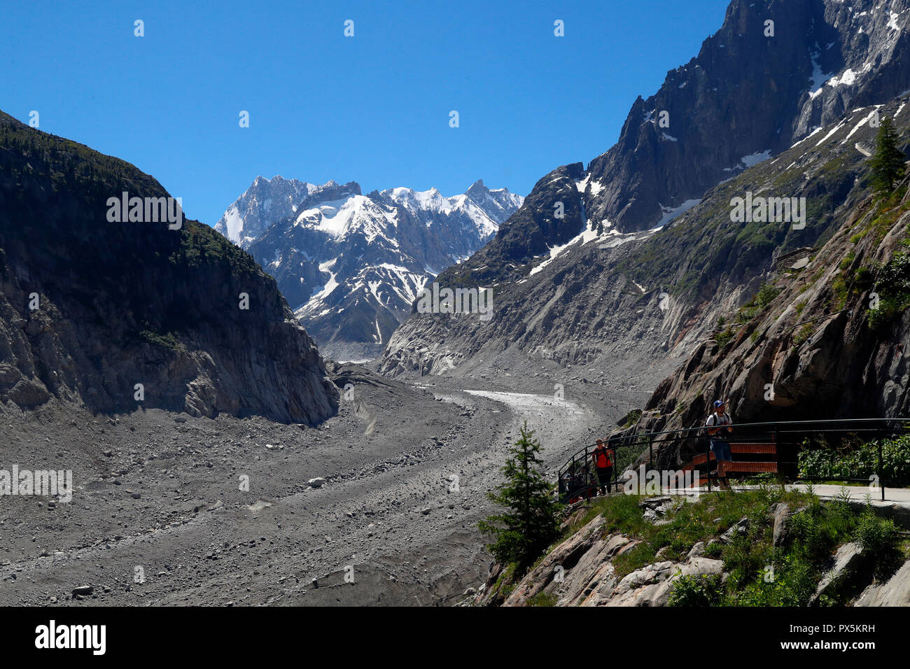 French Alps. Mont Blanc massif. The Mer De Glace glacier which has ...