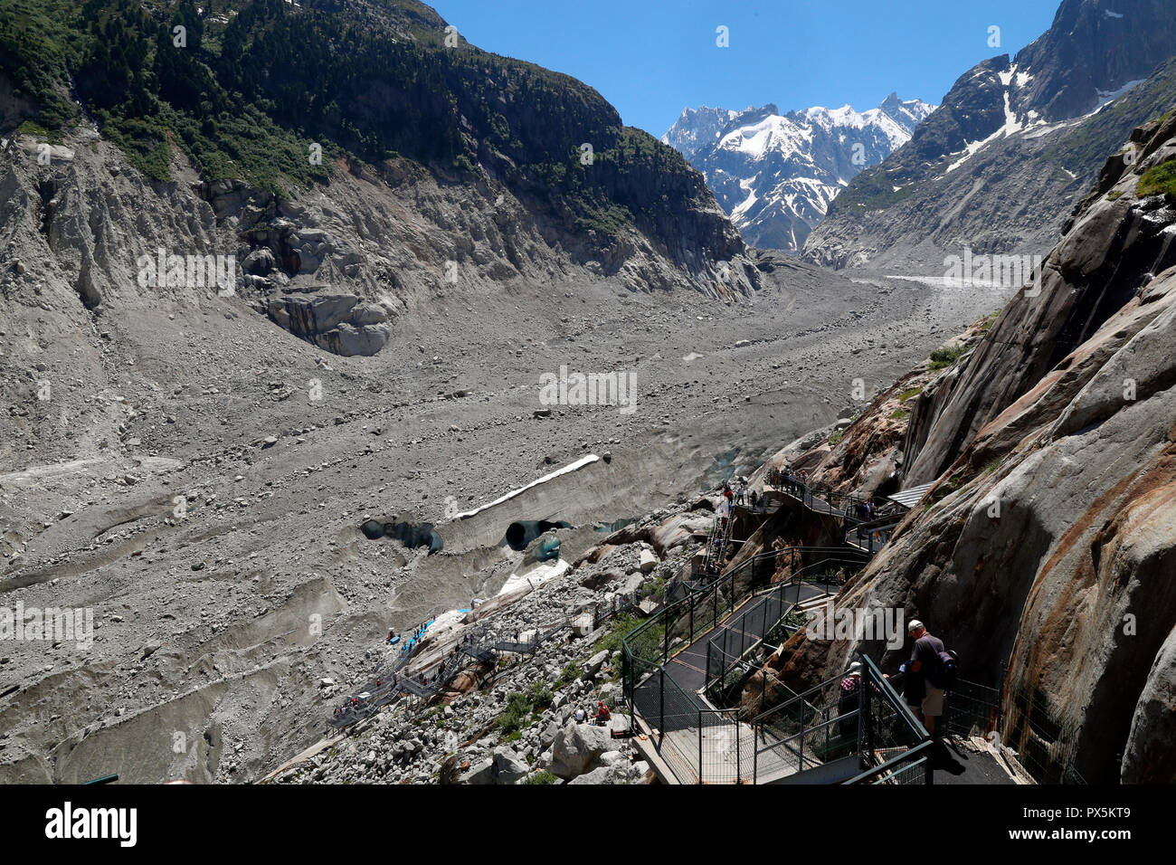 French Alps. Mont Blanc massif. The Mer De Glace glacier which has ...