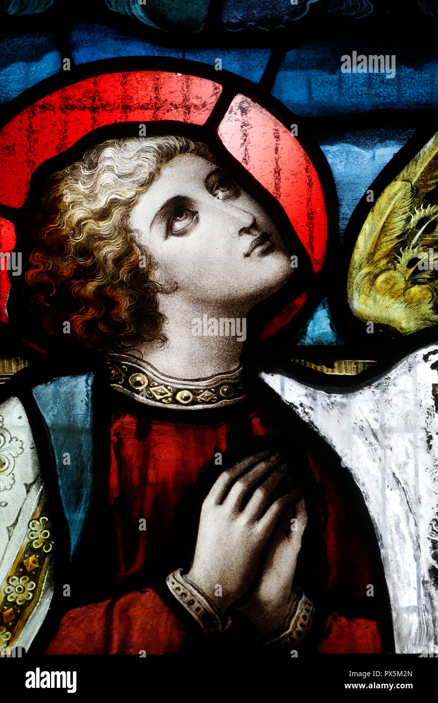 Protestant church. Stained glass window. Angel. Chamonix. France Stock ...