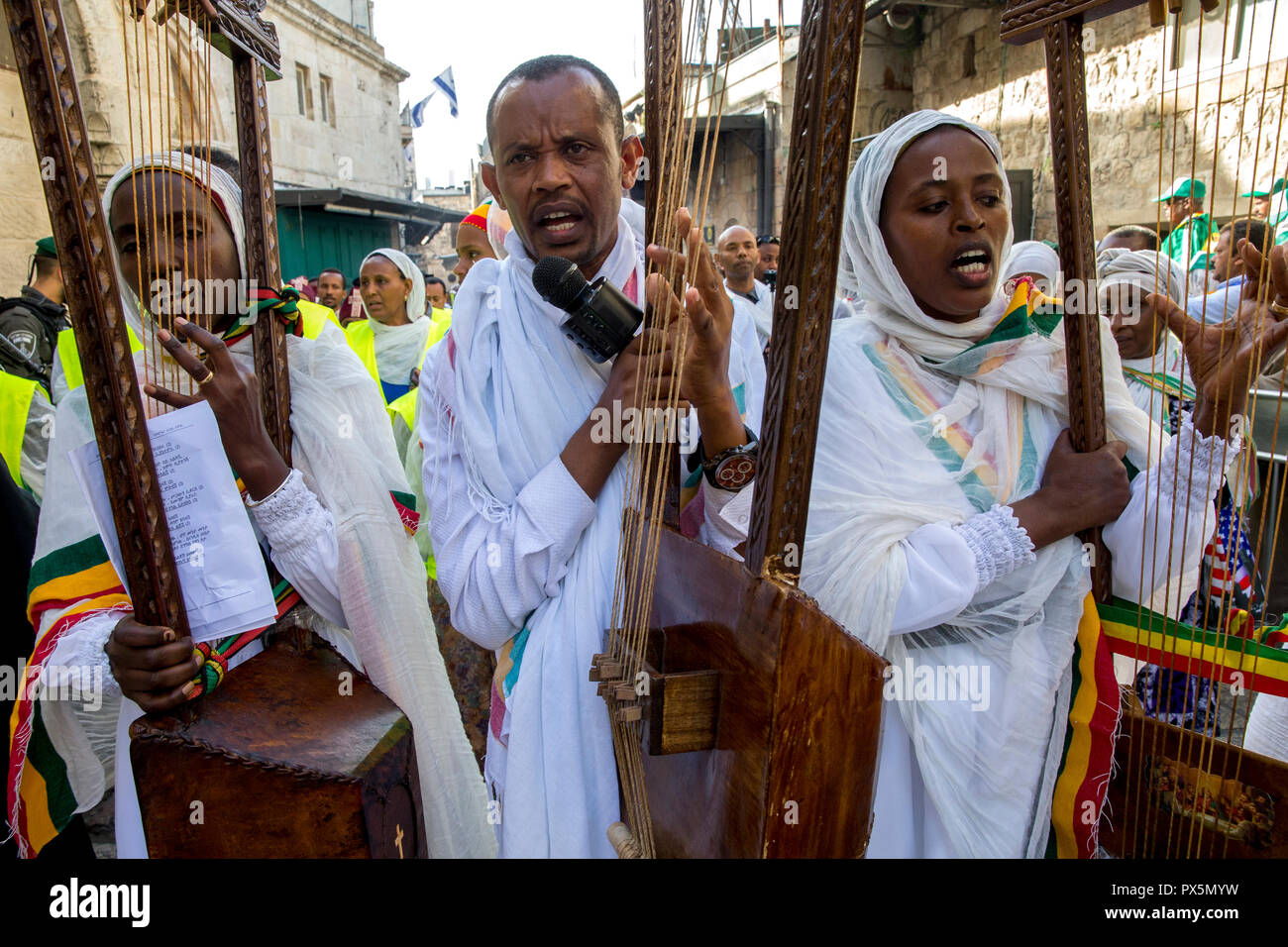 Good Friday coptic Ethiopian christian procession on the Via Dolorosa ...