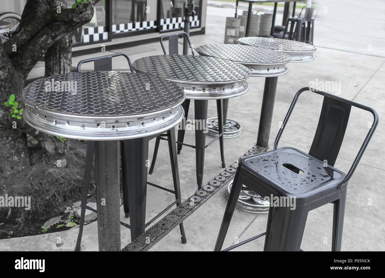 modern iron table vintage at coffee shop with copy space for add text ...