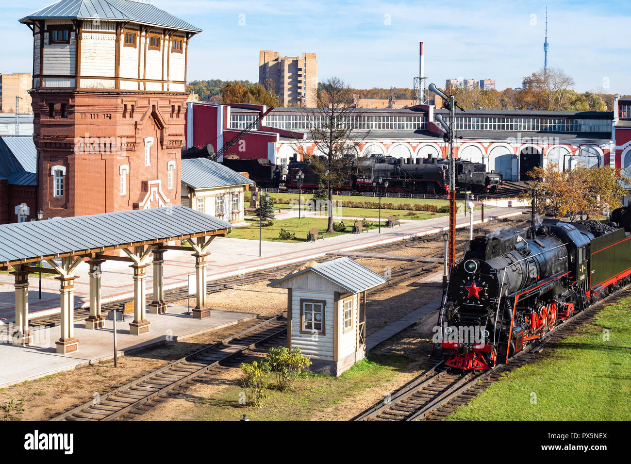 MOSCOW, RUSSIA - OCTOBER 16, 2018: steam locomotives on railroads of ...
