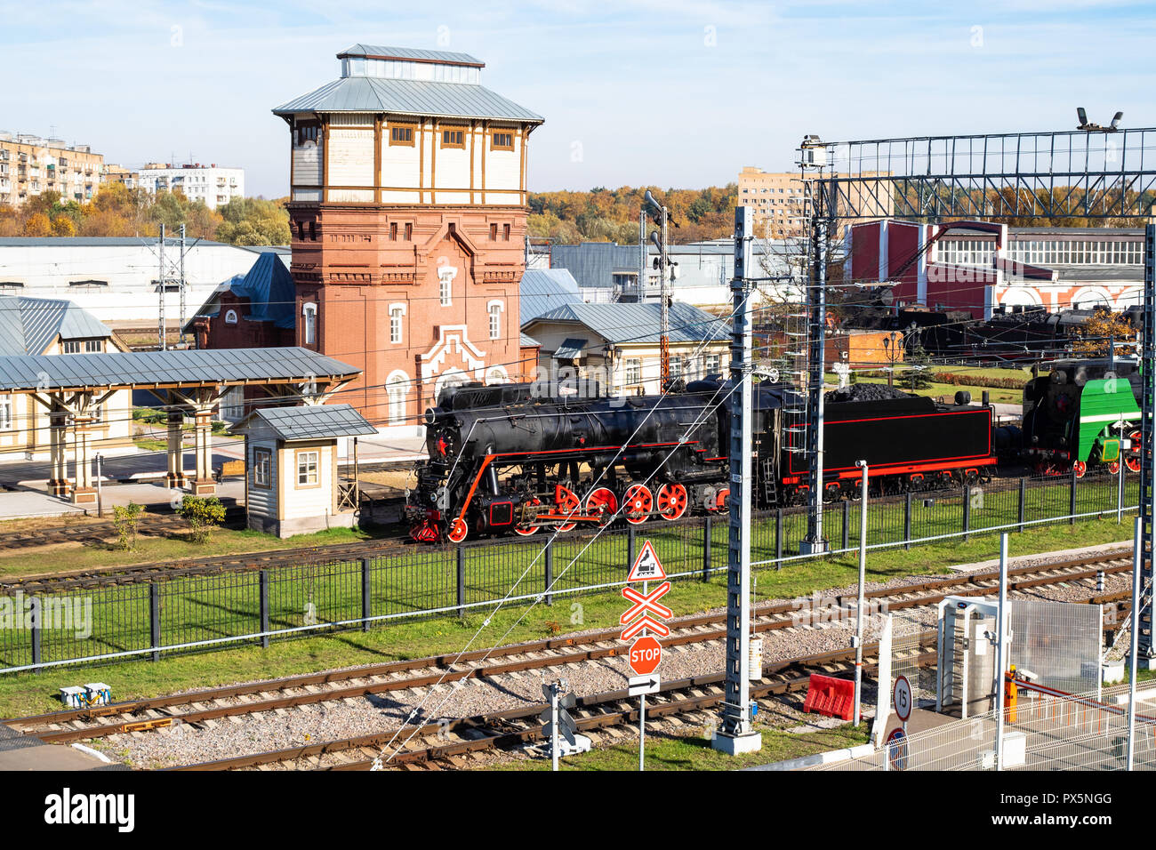 MOSCOW, RUSSIA - OCTOBER 16, 2018: old steam locomotive on railroad of ...