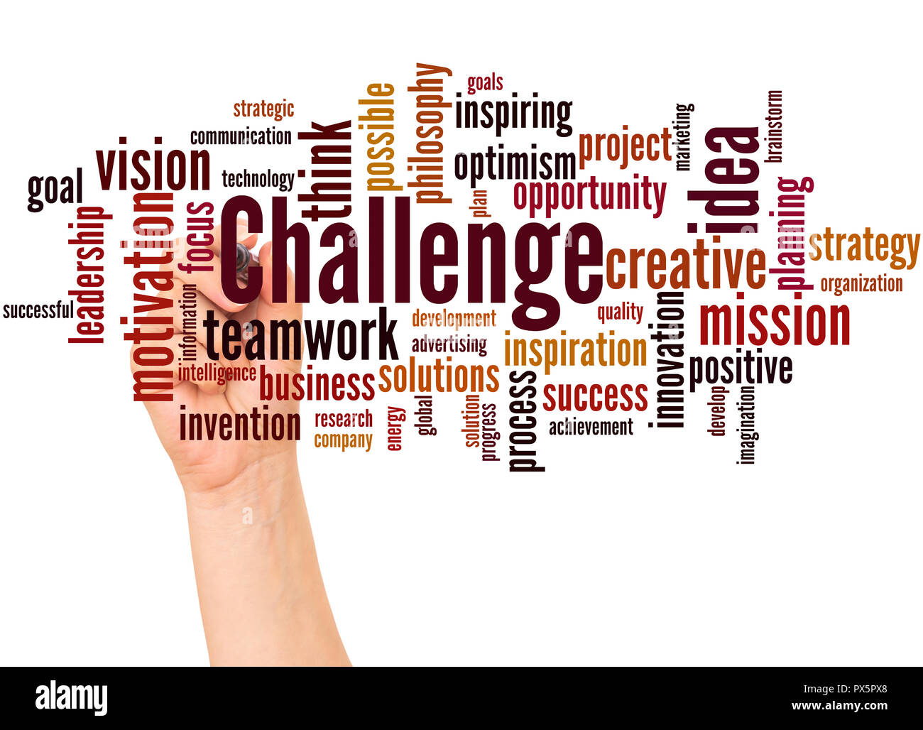 Challenge word cloud and hand with marker concept on white background ...
