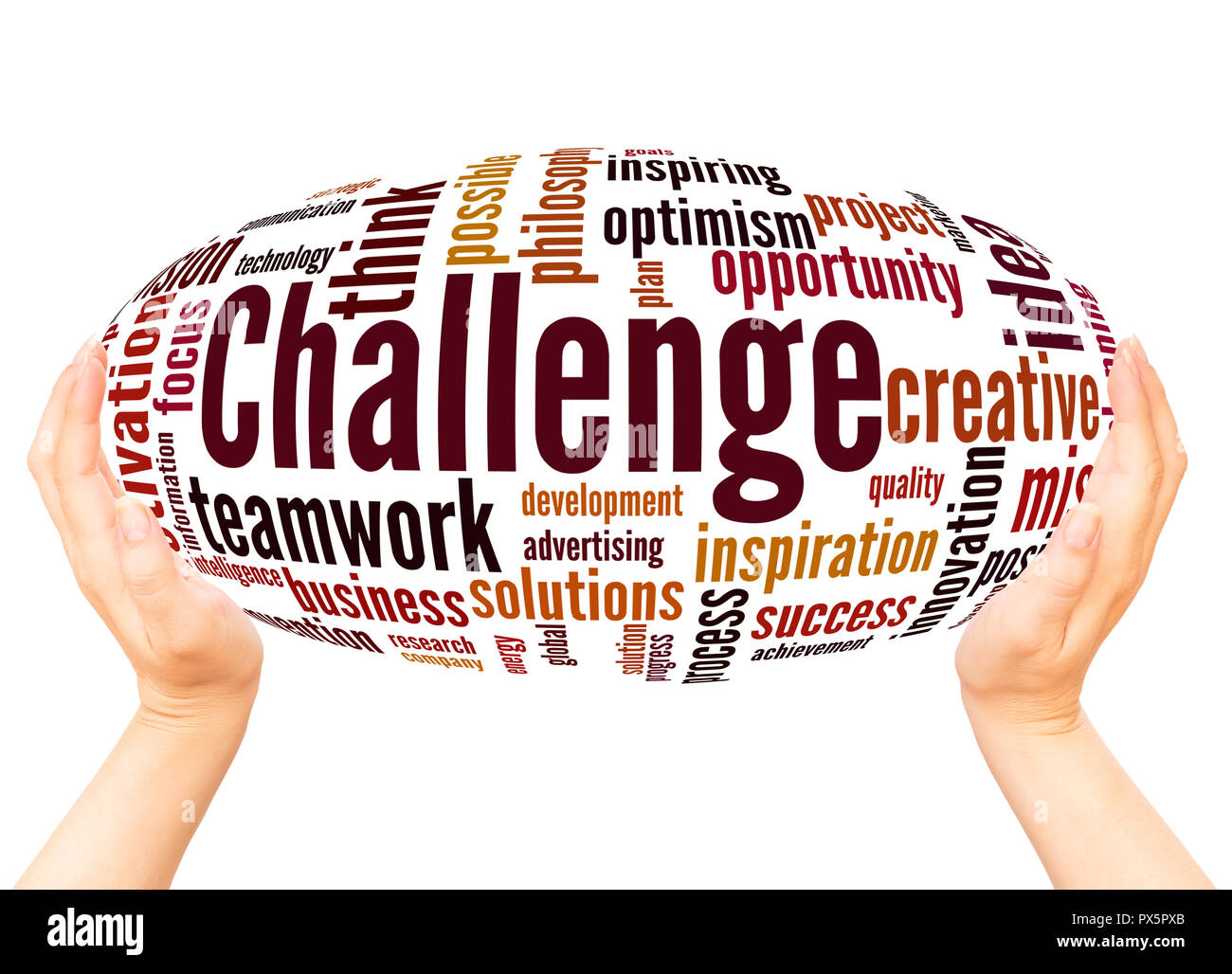 Challenge word hand sphere cloud concept on white background Stock ...