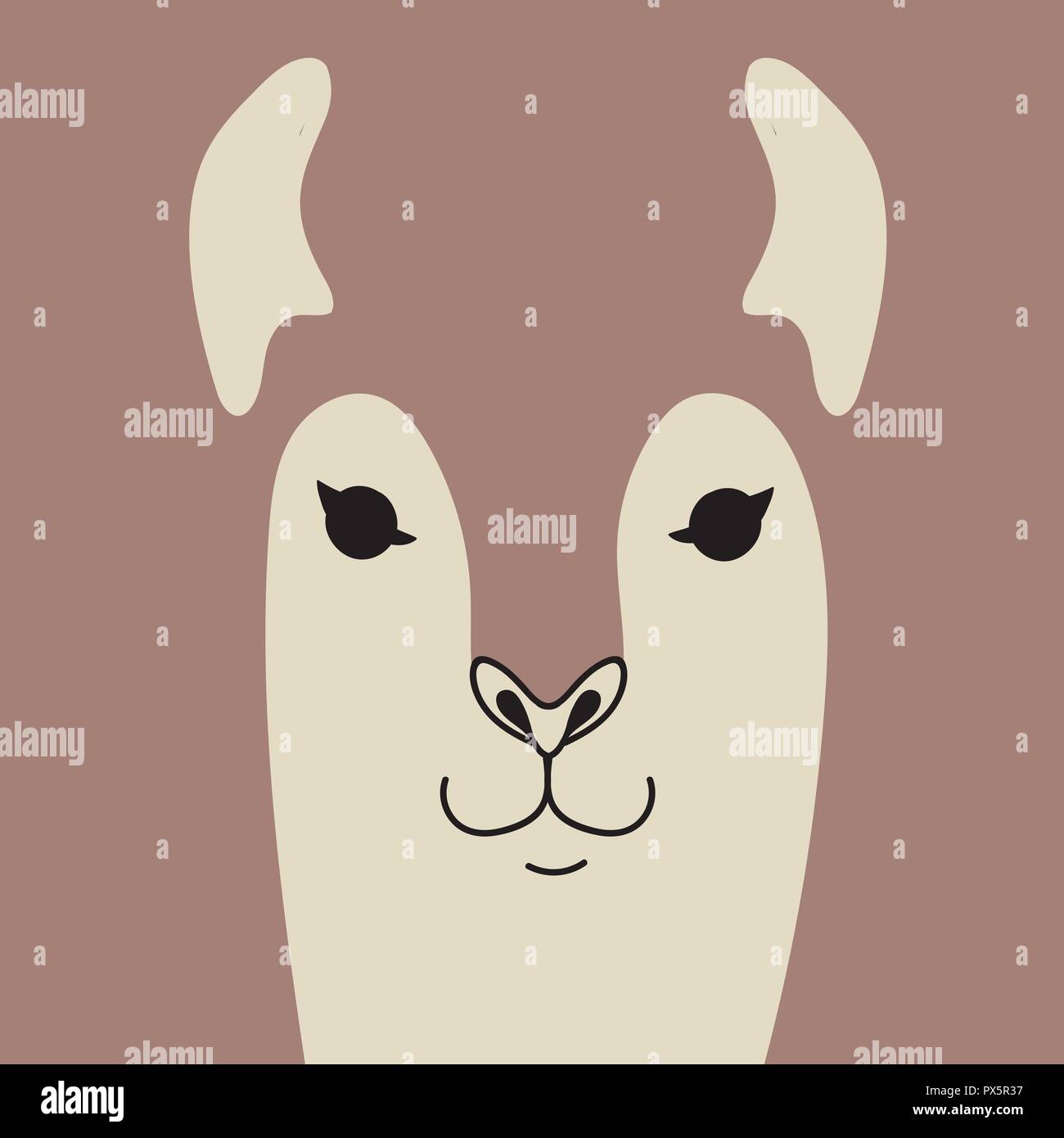 Cute llama cartoon animal portrait with smiling face cocoa brown animal ...