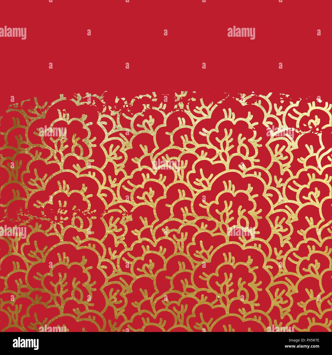 Oriental ancient sakura tree pattern grungy real golden paint metallic ...