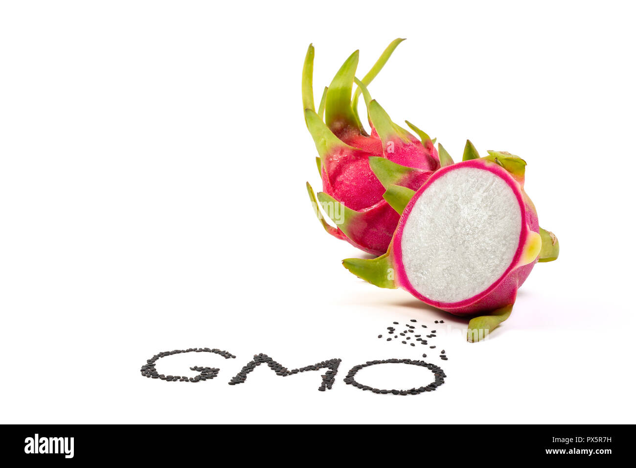 Cut seedless dragon fruit isolated on white background - biotechnology ...