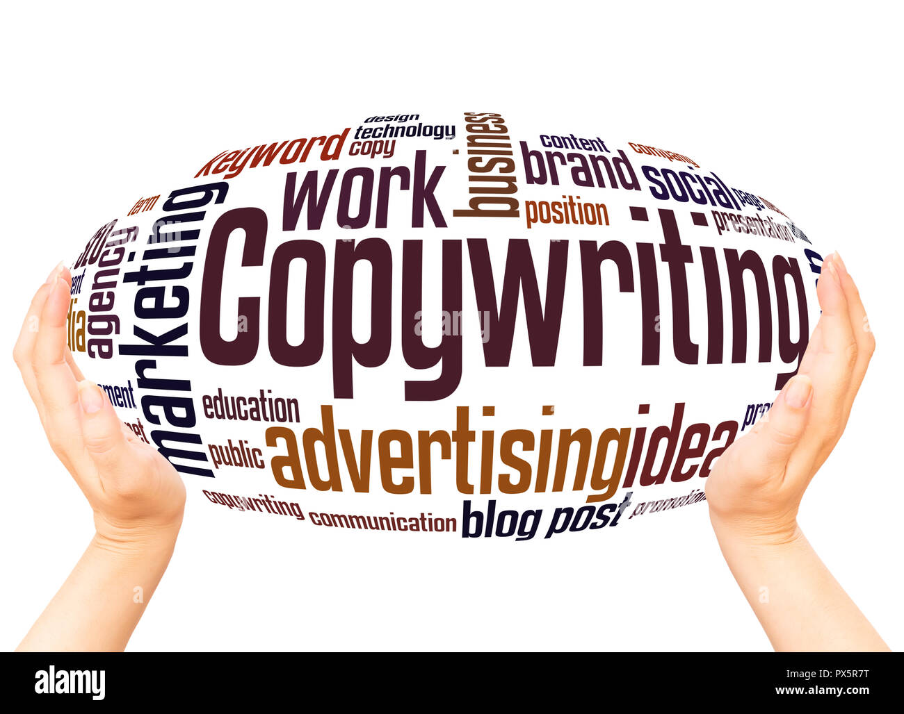 Copywriting word cloud hand sphere concept on white background Stock ...