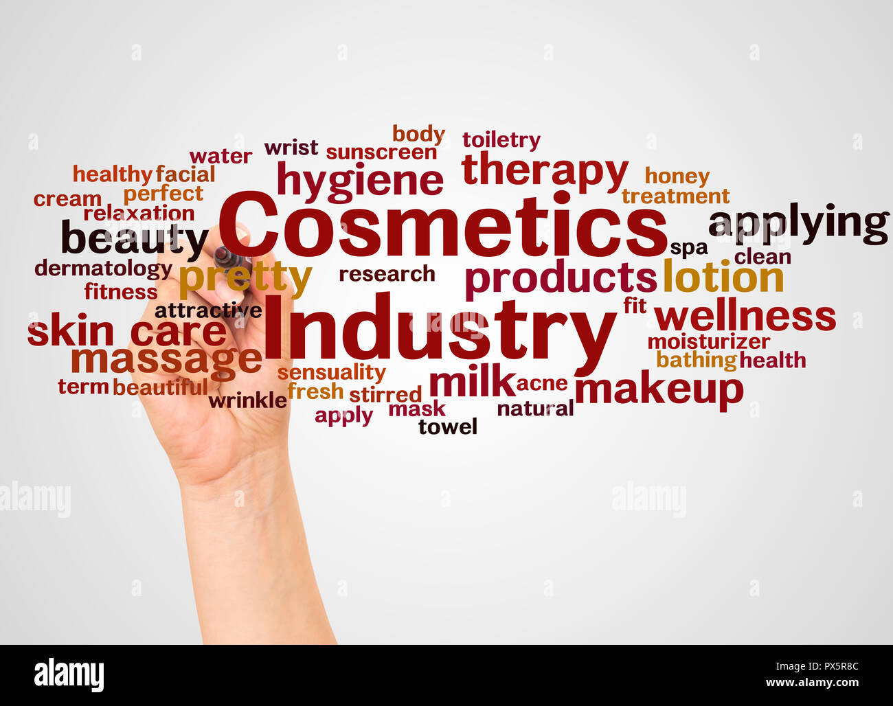 Cosmetics Industry word cloud and hand with marker concept on gradient ...